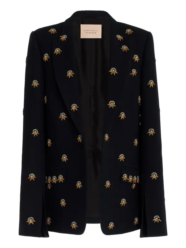 CUCCULELLI SHAHEEN Medallion-embellished Wool-silk Blazer - Black