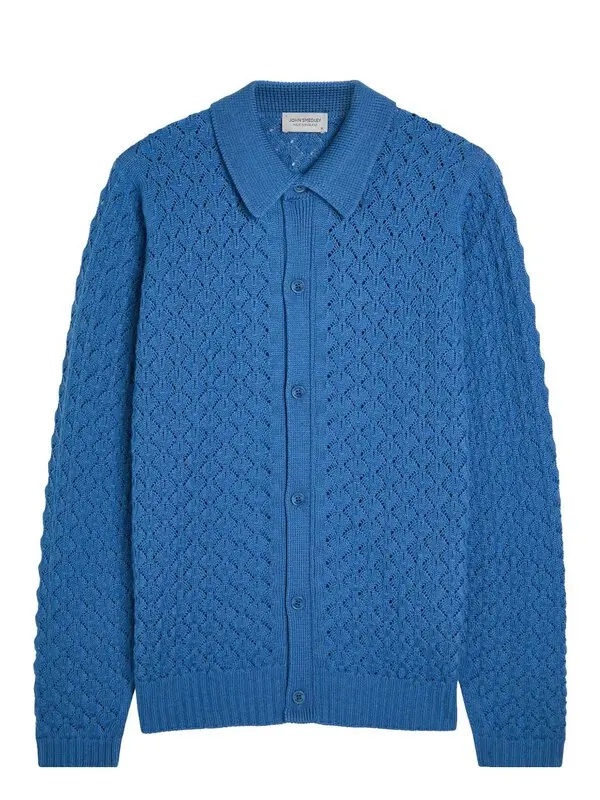 John Smedley Winster Open-knit Merino Wool Cardigan - Blue