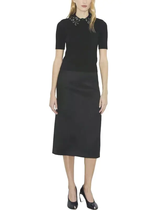 Tory Burch Embellished Collar Short Sleeve Top - Black