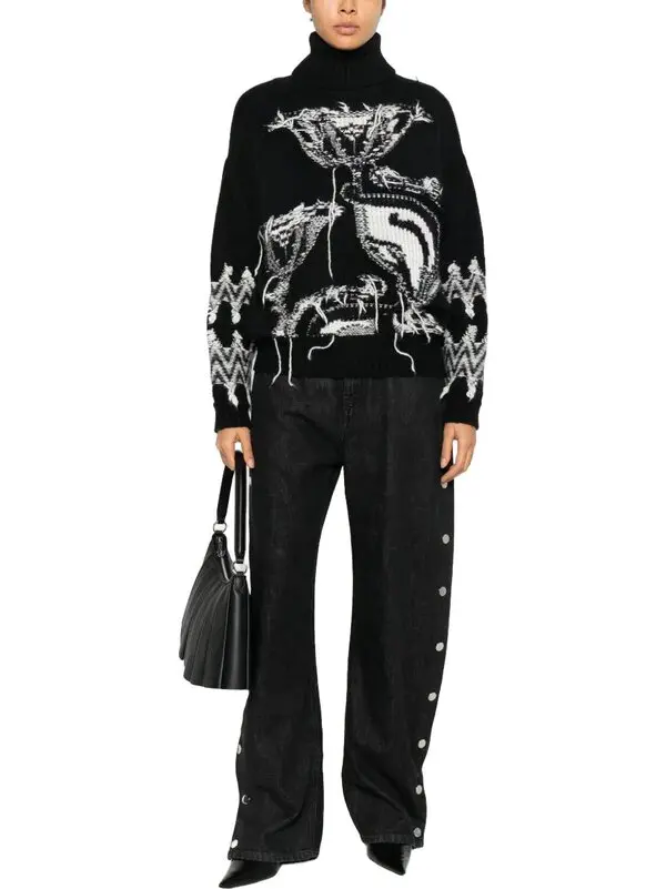 CIRCUS HOTEL Patterned Roll-neck Sweater - Black