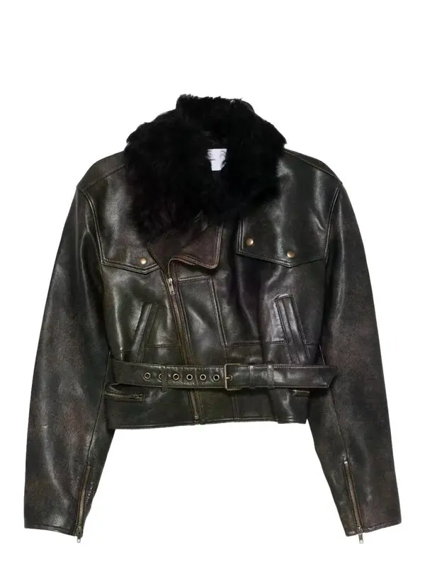 Alex Perry Fur Belted Jacket - Brown