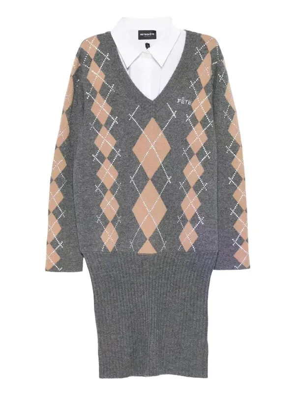Retrofete Ornella Argyle-pattern Embellished Mini Dress - Grey