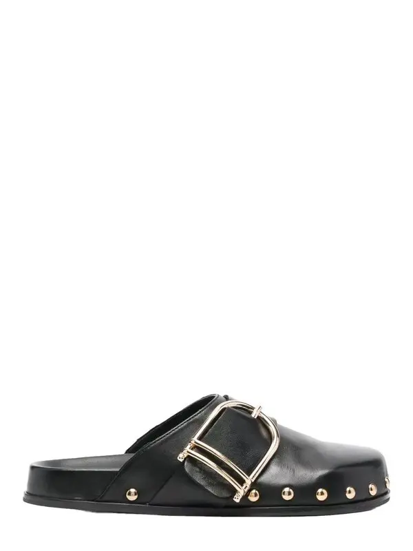 TWINSET Buckled Leather Mules - Black