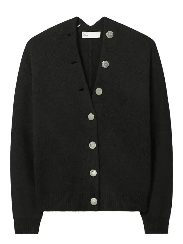 Tory Burch Merino Wool Button Cardigan - Black