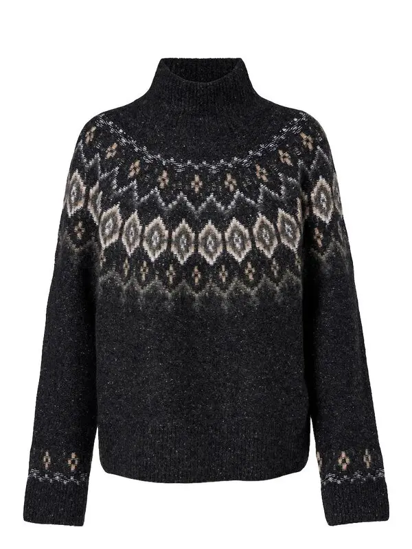 Vince Cashmere Turtleneck Sweater With Geometric Print - Grey