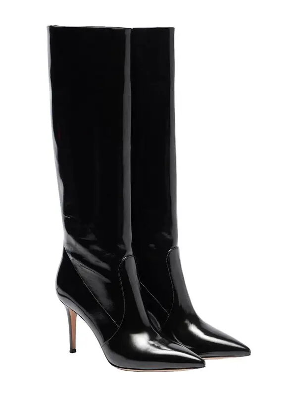 GIANVITO ROSSI Leather Knee-high Pointed Toe Stiletto Boots - Black