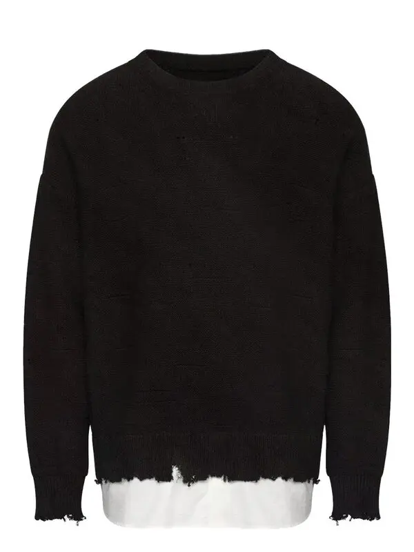 MAISON MARGIELA Distressed Knit Crew Neck Sweater - Black
