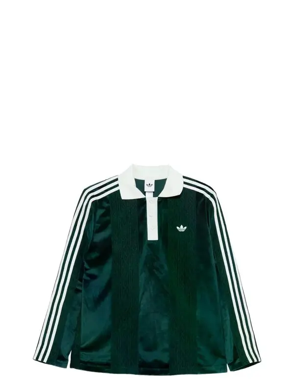 Adidas Winterised Soccer Polo Top With Three Stripes Panel Detail - Green