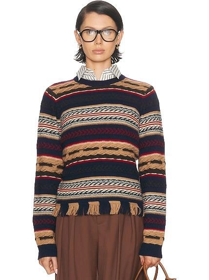 Guest In Residence Western Stripe Crew Sweater - Midnight Combo