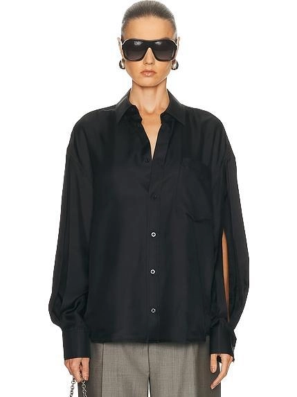Alexander Wang Slashed Sleeve Button Up Shirt - Black