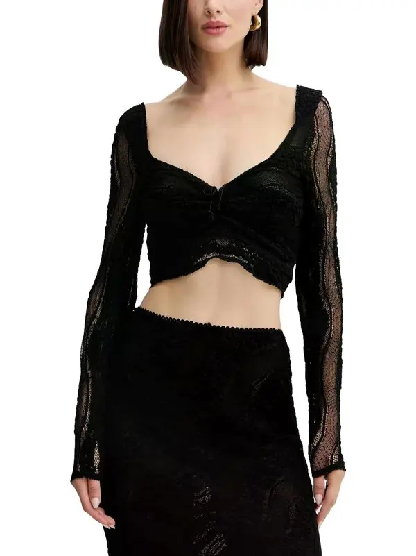 Charo Ruiz Ibiza Ruched-detail Lace Blouse - Black