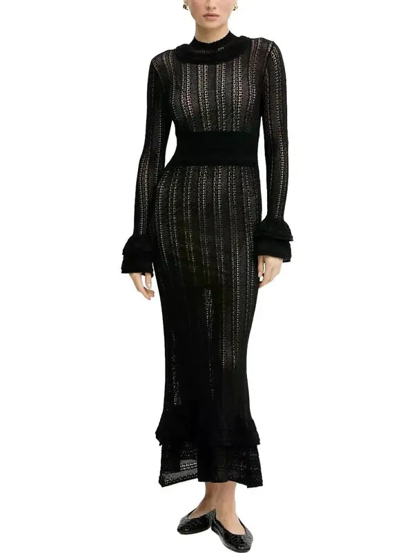 TWINSET Knitted Ruffled Maxi Dress - Black