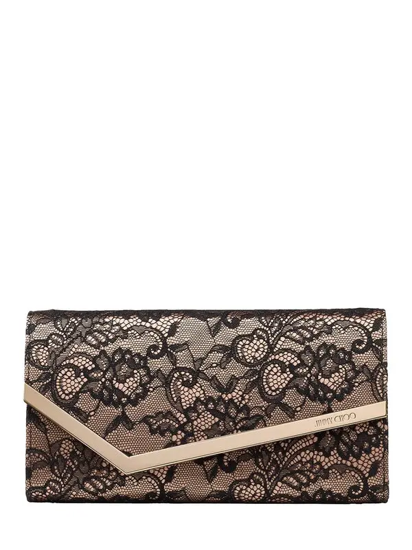 JIMMY CHOO Lace Emmie Clutch Bag With Chain Strap - Black