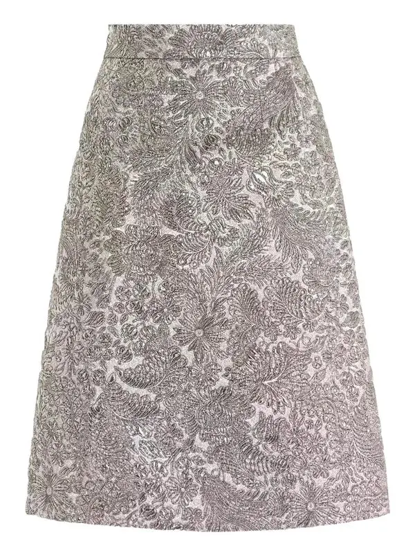 Dolce & Gabbana Floral-jacquard Lamé Skirt - Silver