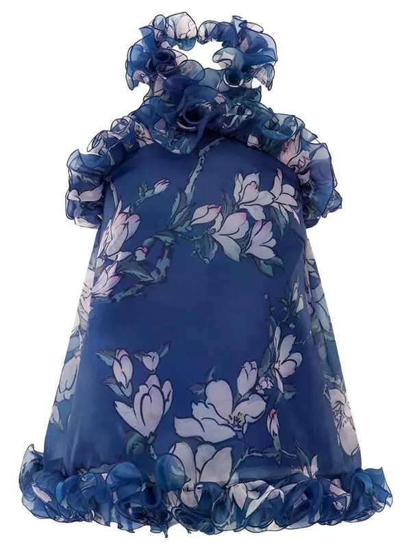 LEO LIN Michelle Ruffled Halter-neck Maxi Dress - Blue