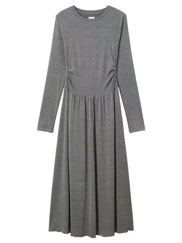 B+AB Long-sleeve Midi Dress With Pleated Skirt - Grey