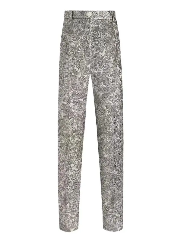 Dolce & Gabbana Tone Floral Jacquard Tailored Trousers - Silver
