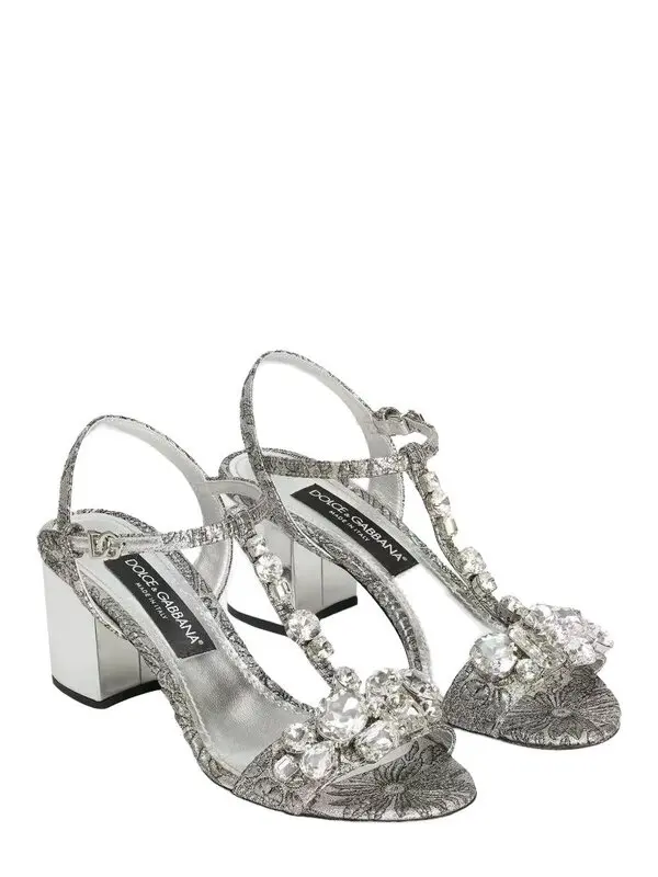 Dolce & Gabbana Embellished Brocade Sandals - Silver