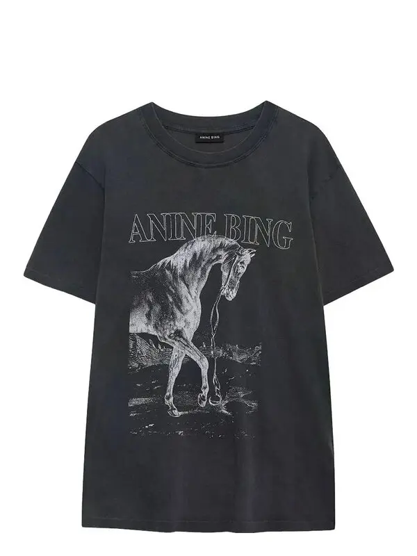 ANINE BING Horse Graphic Round-neck T-shirt - Black