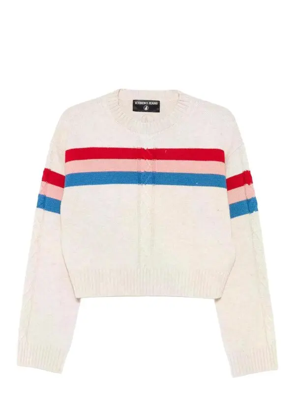 Iceberg Jeans Striped Crew Neck Sweater - Neutrals