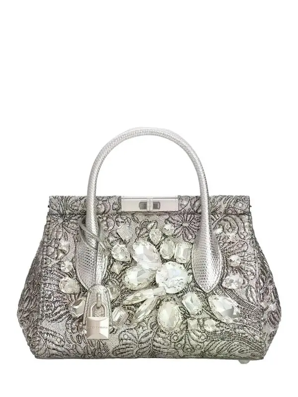 Dolce & Gabbana Mini Marlene Day Tote Bag With Floral Embroidery - Silver