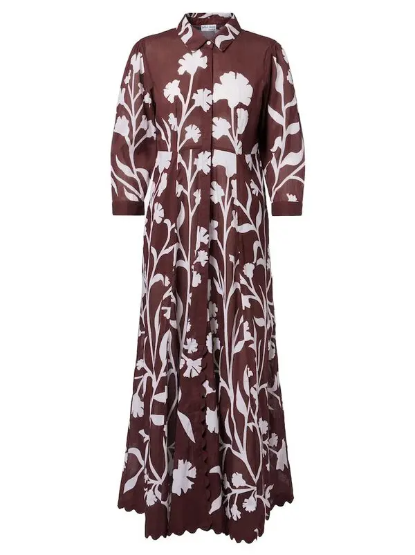 JULIET DUNN Printed Cotton Midi Shirt Dress - Brown