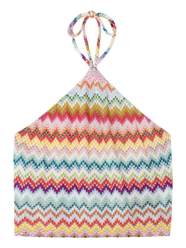 Missoni Cropped Metallic Zigzag Crochet Halterneck Top - Multi