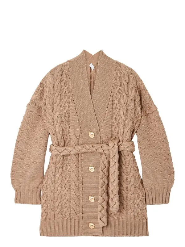 VIOLANTE NESSI Tracey Belted Cable-knit Wool Cardigan - Neutrals