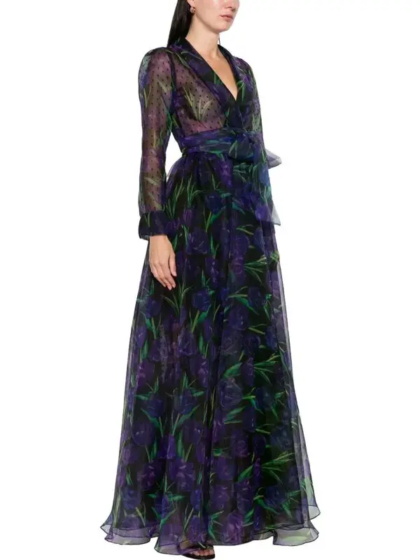 MIAU BY CLARA ROTESCU Nyala Polka-dot Floral Maxi Dress - Black