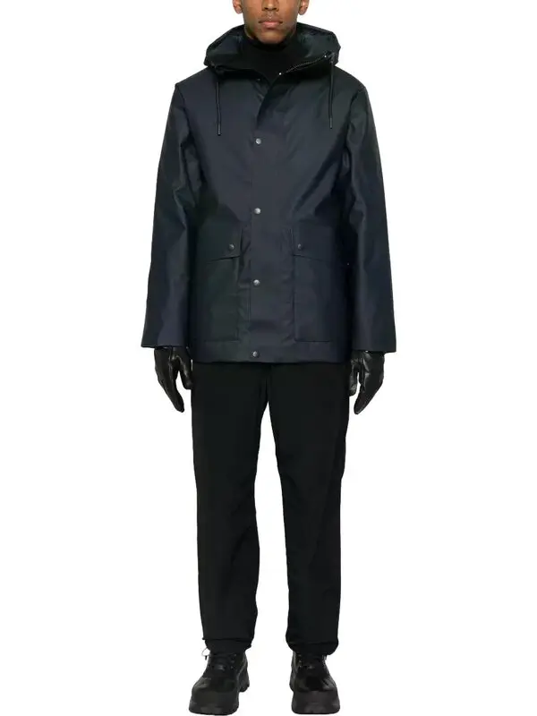 Rains Button-up Coat With Drawstring Hood - Blue