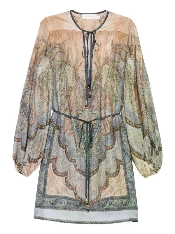 Zimmermann Wanderlust Tie-neck Mini Dress With Paisley Print - Blue