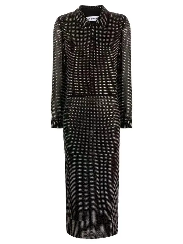 SELF-PORTRAIT Embellished Midi Shirtdress - Black