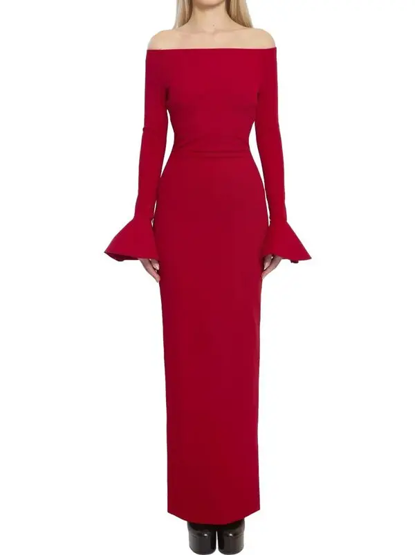 Solace London Anica Flared-cuffs Maxi Dress - Red