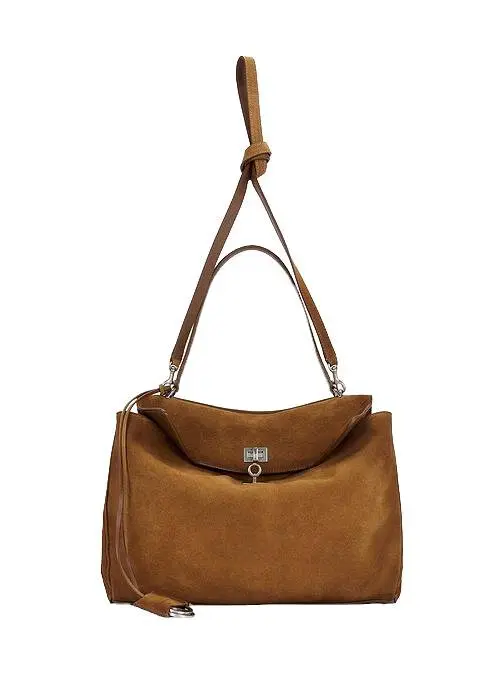Balenciaga Rodeo Medium Suede Top Handle Bag - Camel