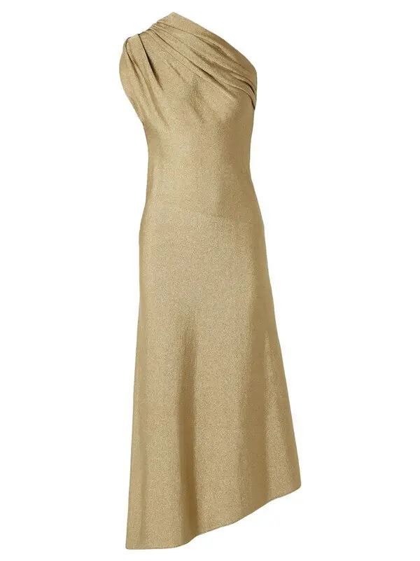 Khaite Coast Asymmetric One-shoulder Draped Lurex Dress - Gold