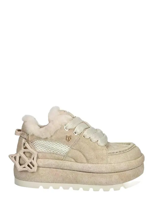 NAKED WOLFE Beau Shearling Platform Sneakers - Neutrals