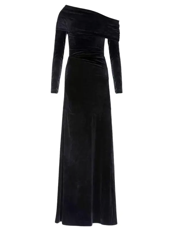 NEEDLE & THREAD Graphite Velvet One-shoulder Maxi Dress - Black