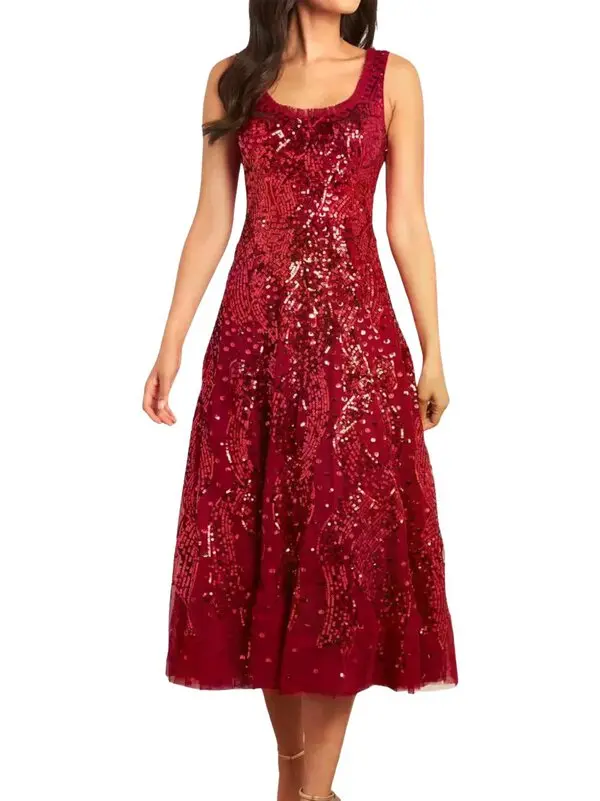 NEEDLE & THREAD Embellished Midi Dress - Red