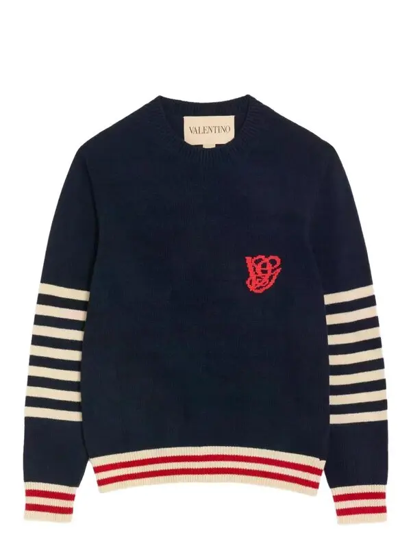 Valentino Garavani Striped Embroidered Sweater - Blue