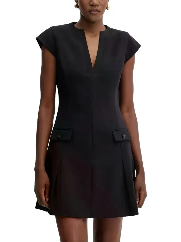 Guess V-neck Mini Dress With Cap Sleeves And Button Detail - Black