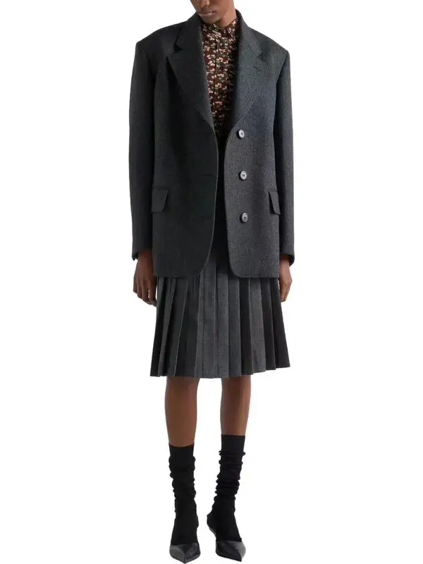 Prada Buttoned Chevron Wool Jacket - Grey