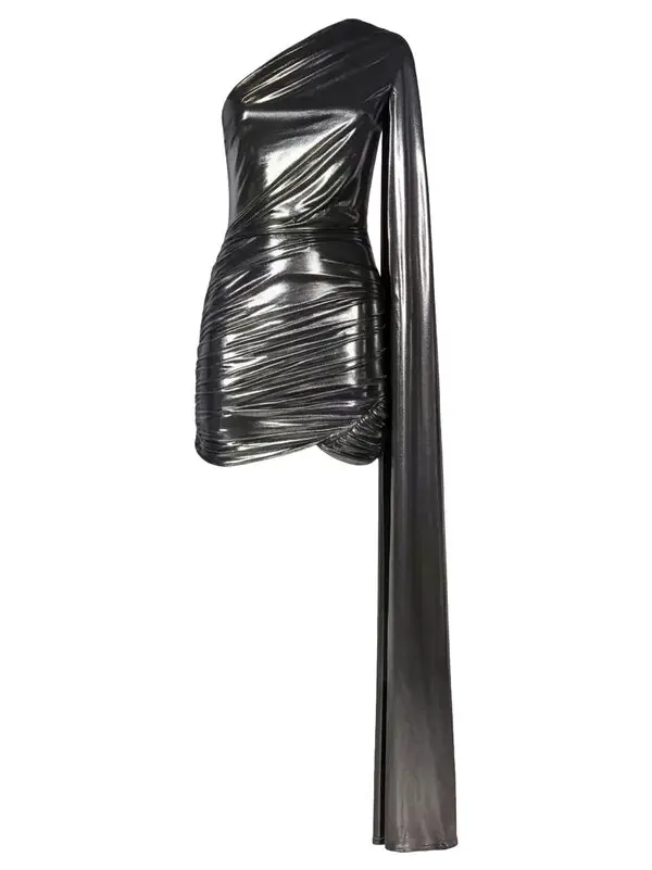 ROOM76 One-shoulder Draped Mini Dress With Sash Detail - Silver