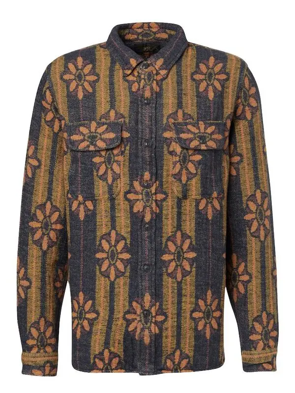 Ralph Lauren Floral Striped Cotton Jacquard Shirt - Green