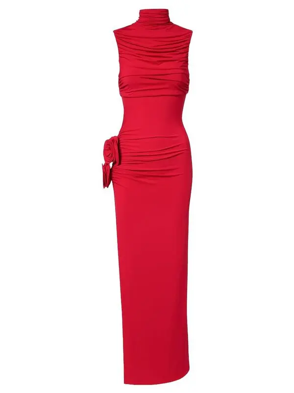 Magda Butrym Draped Gown With Floral Appliqu - Red