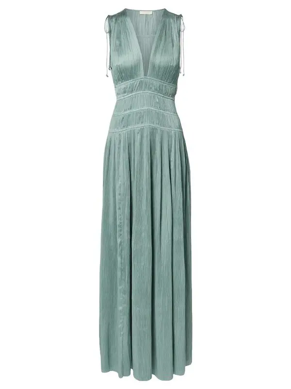 Ulla Johnson Tasneem Satin Plissé Gown - Blue