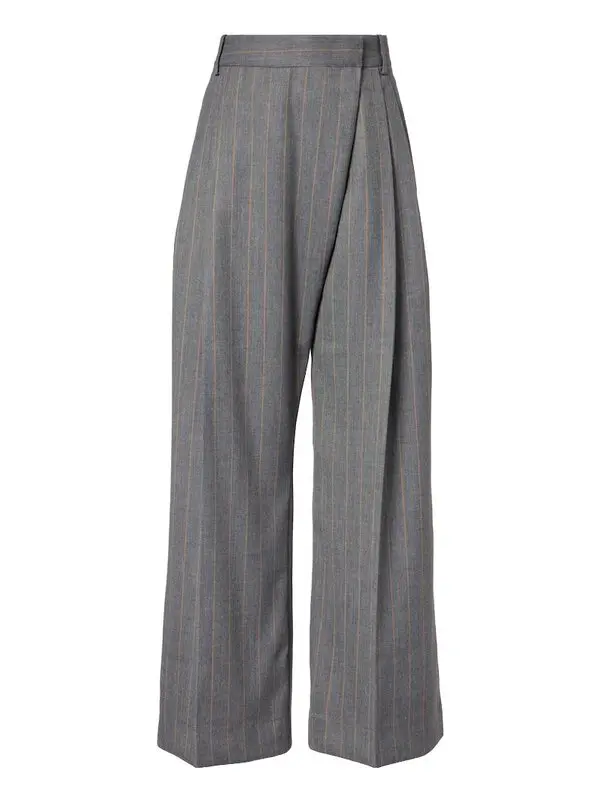 GANNI Pinstriped Wool Blend Wide-leg Trousers - Grey