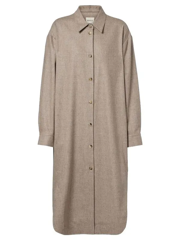 Khaite Gloria Wool And Cashmere Shirt Dress - Beige