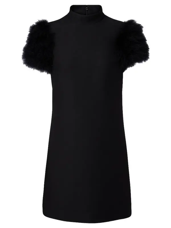Valentino Garavani Crepe Couture Feather-trimmed Minidress - Black