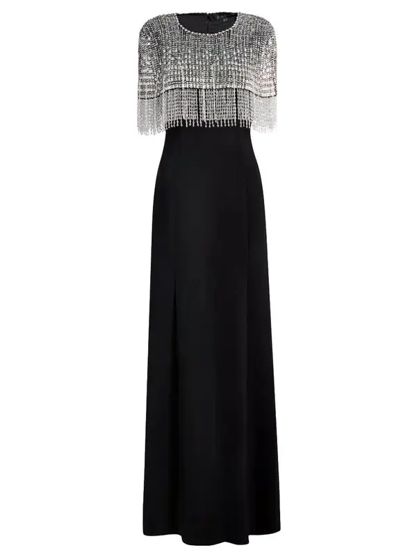 Jenny Packham Sabine Beaded Fringed Maxi Dress - Black
