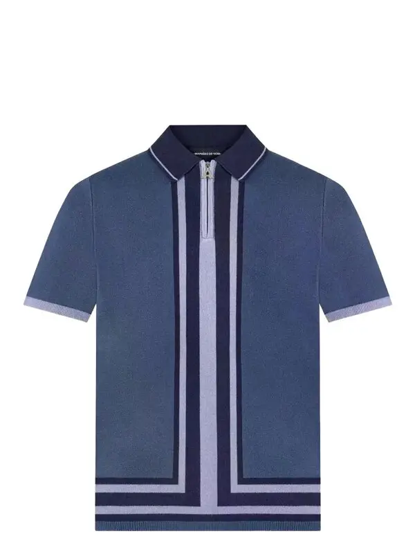Manière De Voir Stripe-detailed Zip-fastening Knit Polo Shirt - Blue